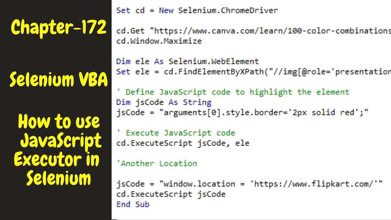 Selenium Vba How Do I Execute Javascript Code In Selenium Youtube 8476
