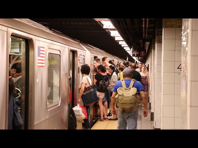 Crowded Subway Train Station