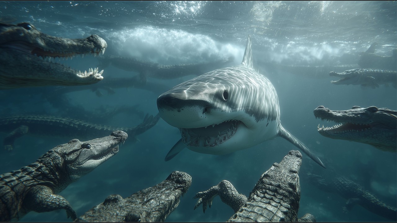 5 Giant Crocodiles Attack Great White Shark | Ultimate Ocean Predator ...