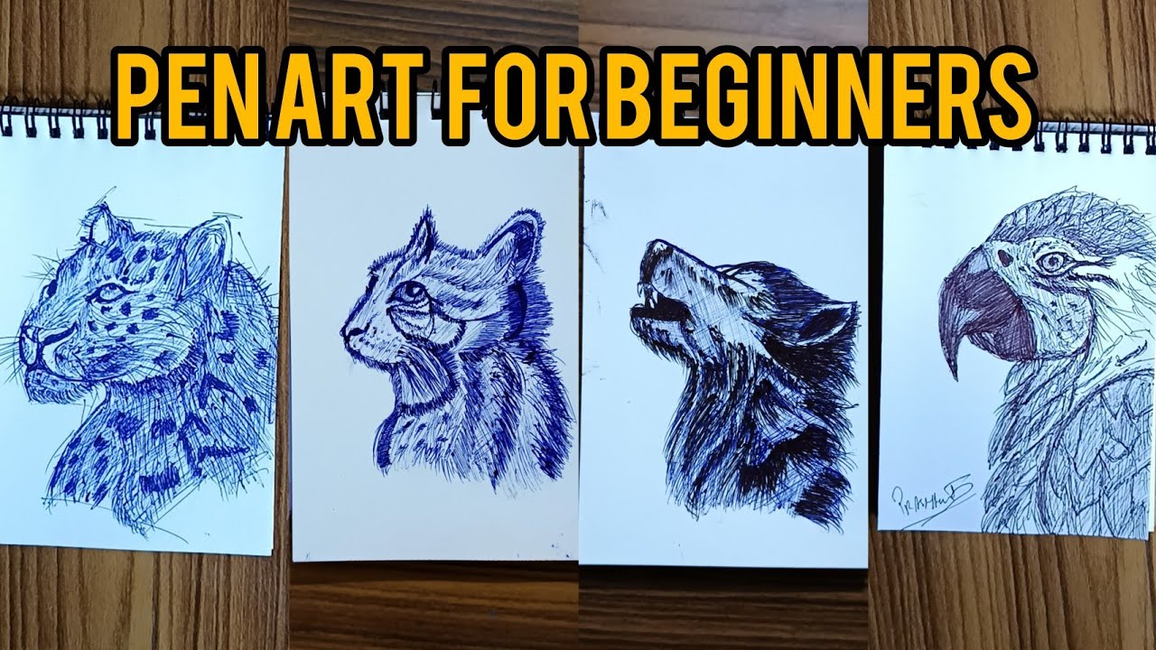 4 Ball pen art for beginners // How to draw art from ball pen //Ball ...