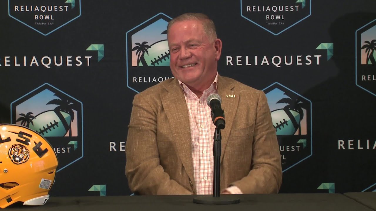 LSU Brian Kelly & Wisconsin Luke Fickell ReliaQuest Bowl press ...