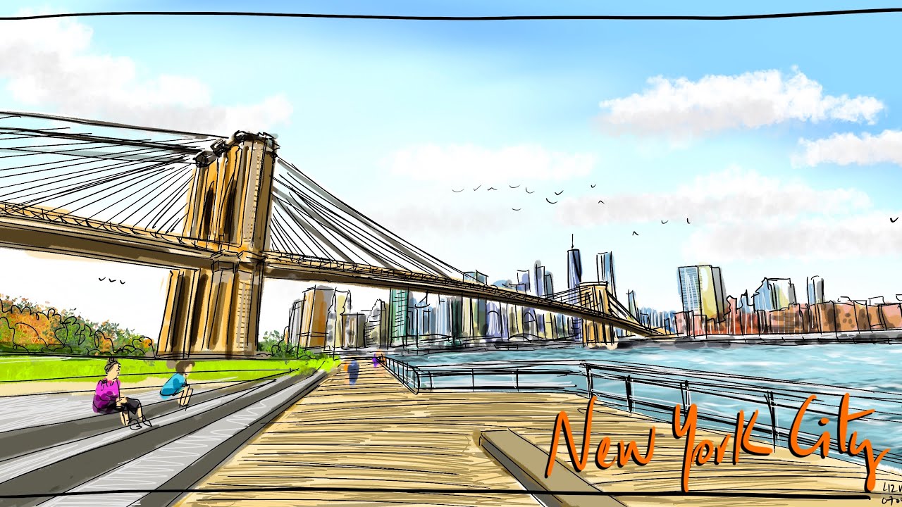 iPad Pro Procreate timelapse how to draw Urban Sketch from New York ...