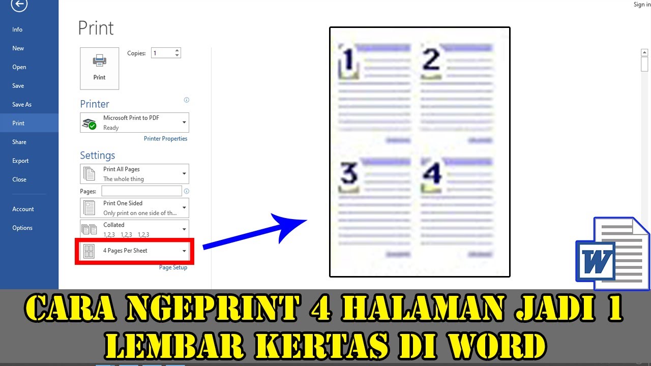 CARA NGEPRINT 4 HALAMAN JADI 1 LEMBAR KERTAS DI WORD - YouTube