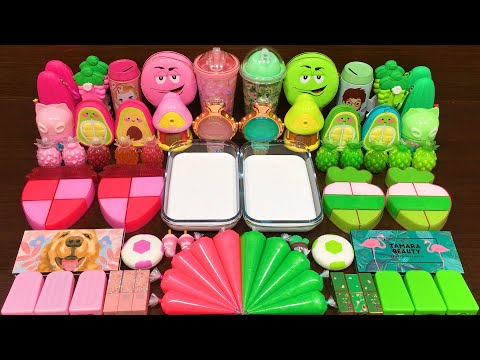 PINK vs GREEN ! Mixing Random Things into Glossy Slime ! Satisfying Slime Video #166