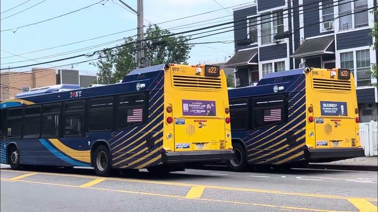MTA Bus Co: 2024 Novabus LFS #9111 and #9145 on the Q22 at Beach Channel Dr/B 41 St - YouTube