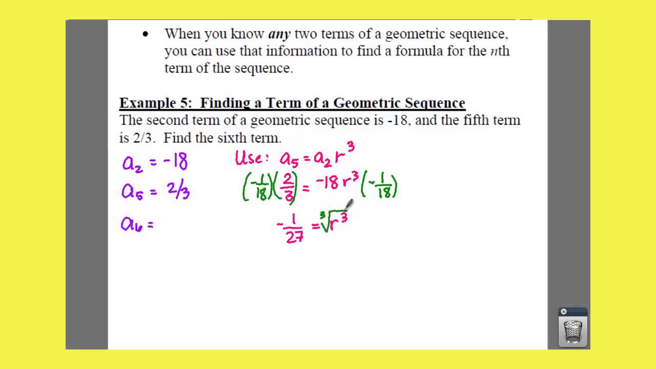 PC: 8.3 Notes: Example 5 - Finding a Term of a Geometric Sequence - YouTube