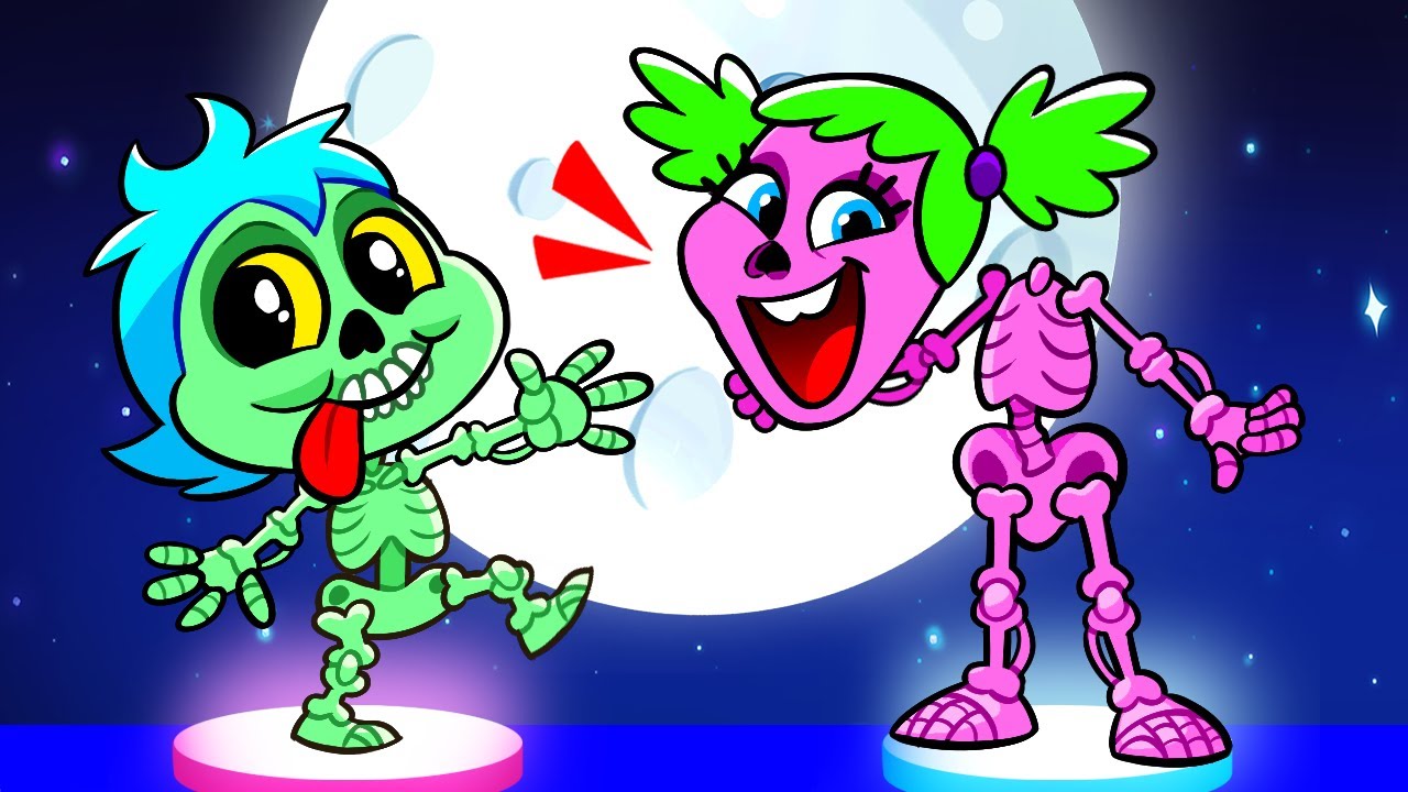 Five Funny Skeletons Riding On A Bus and Dancing! Spooky Friends Kids ...