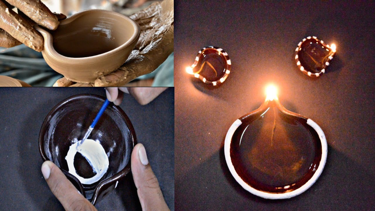 Diya Making | How To Make Diya | Painting On Pottery | Pottery Oil Lamp ...
