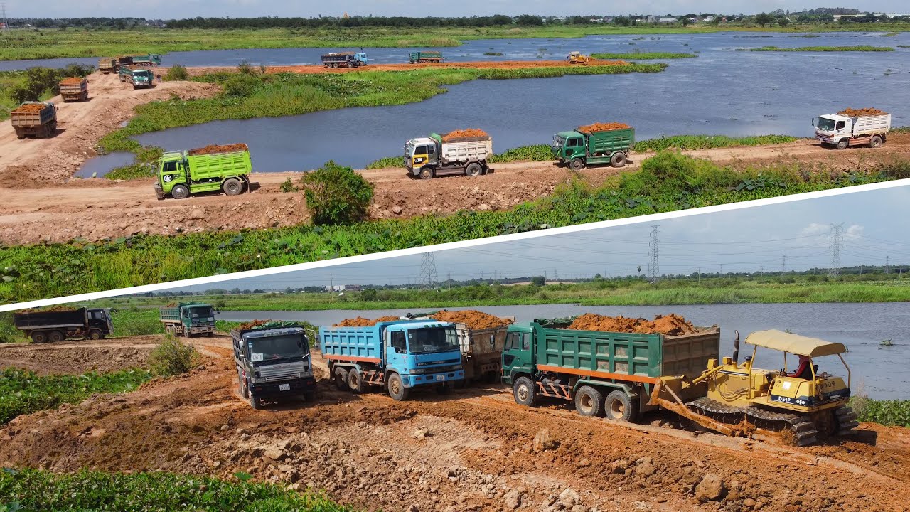 Excellent Operator Team DumpTruck 10Wheel & Komatsu D51P Dozer Push ...