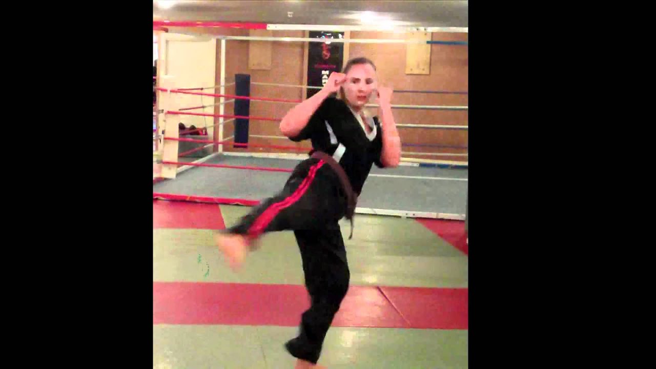 Half-step forefist, spinning backfist, reverse snap punch, low ...