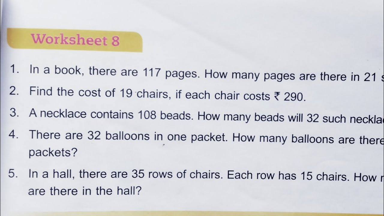 Dav Class 3 Maths Unit 4 Worksheet 8 All Questions Youtube