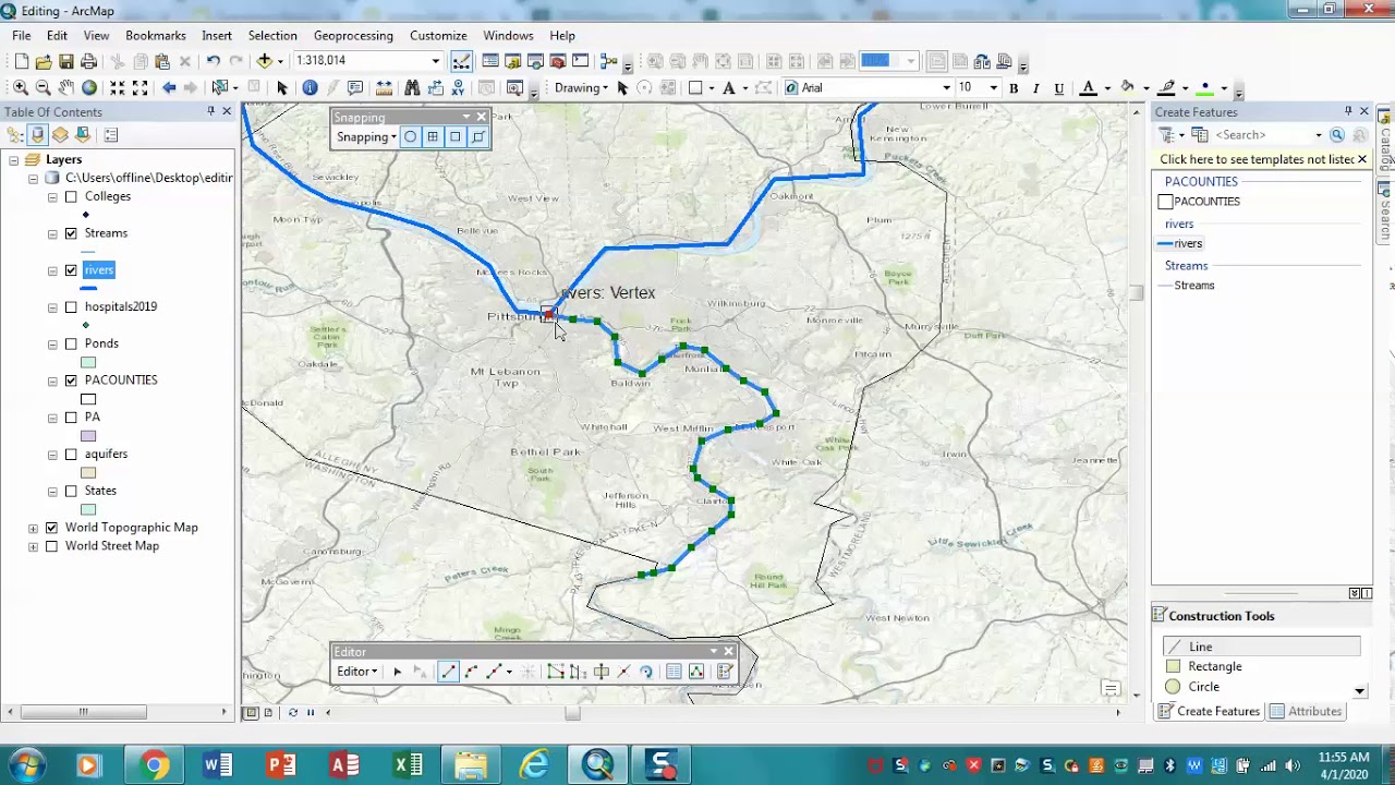 Mini Lecture Arcmap Adding Lines Single Vertex And Streaming 5 Youtube