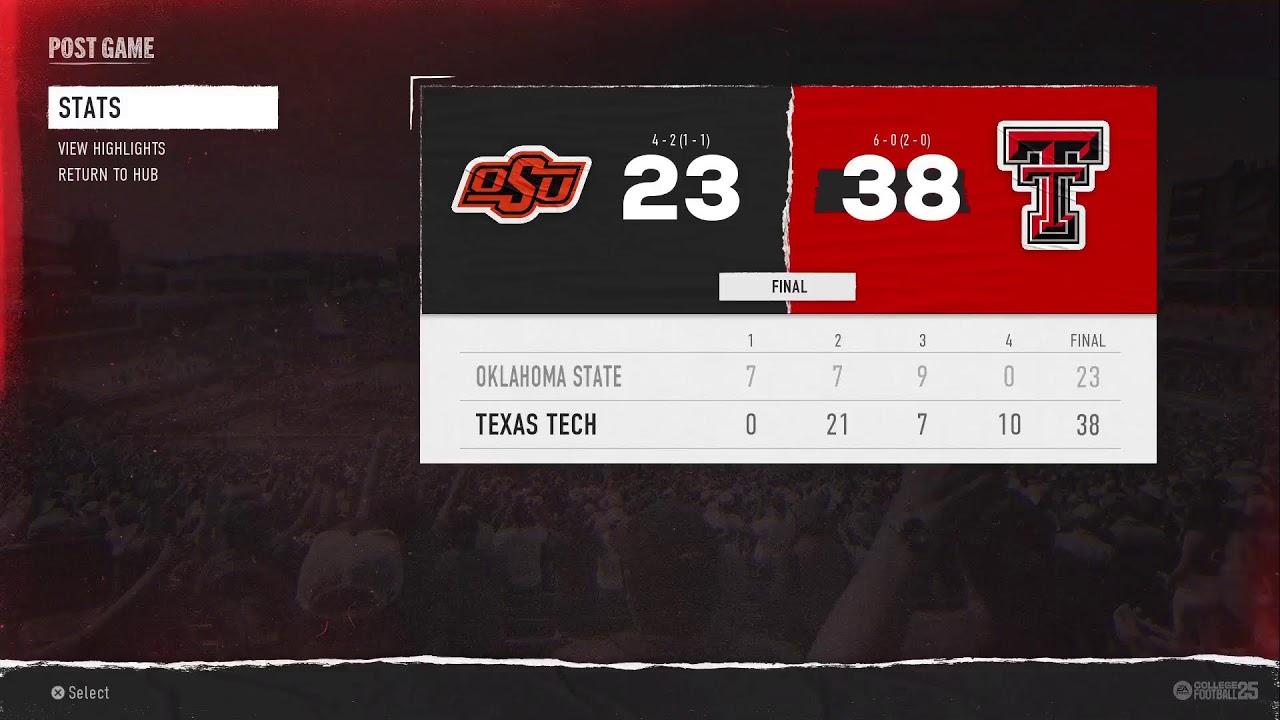 FDC Universe WK 7 - #10 Oklahoma State vs #1 Texas Tech - YouTube