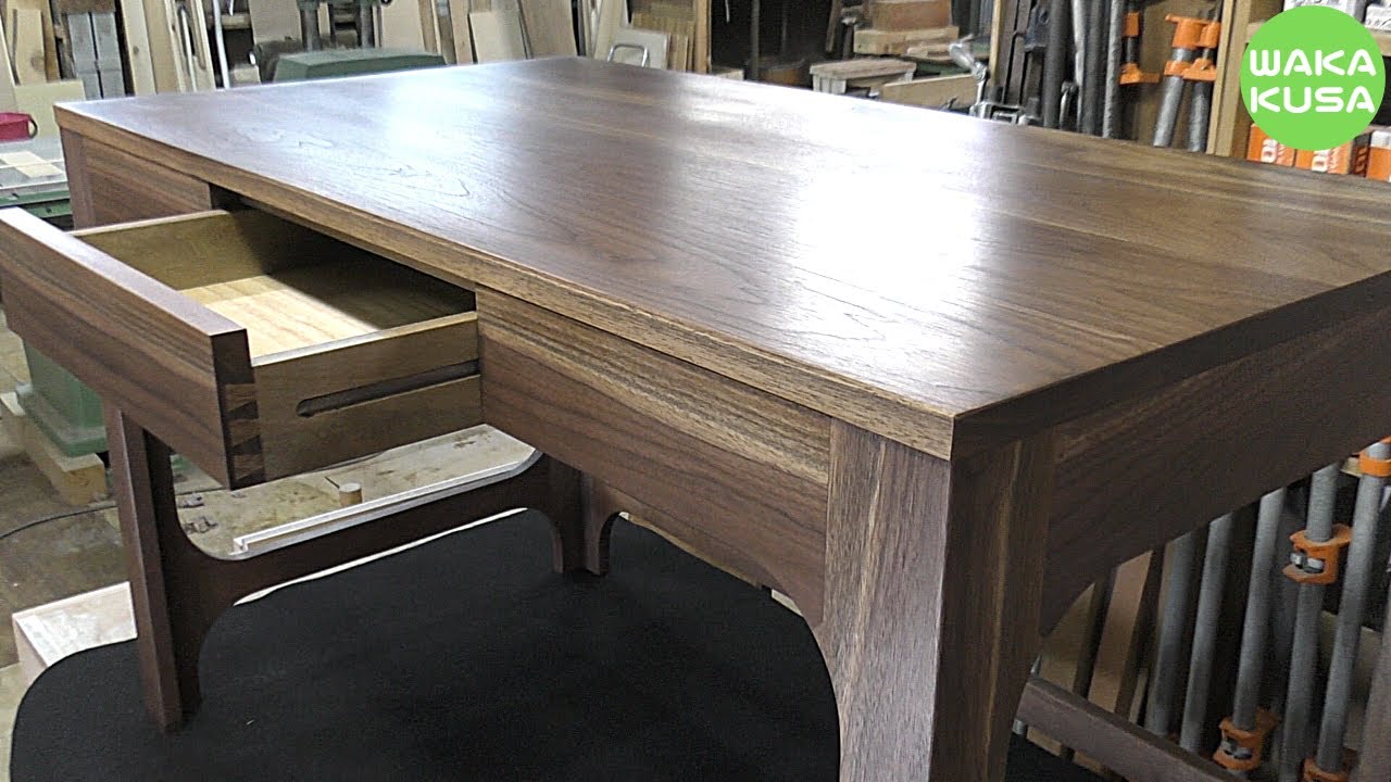 【woodworking】computer study table/Walnut desk with dovetail drawer ...