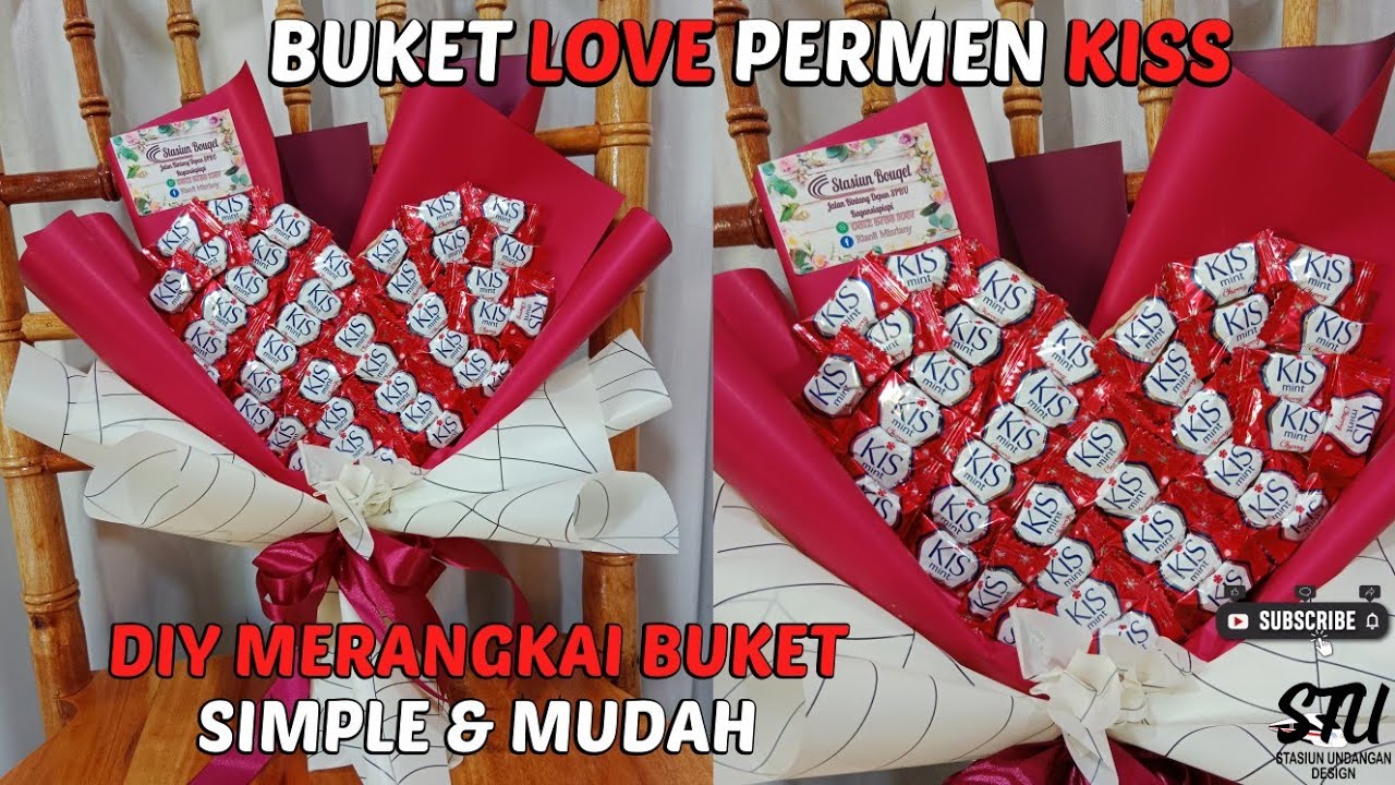 CARA MEMBUAT BUKET ISI PERMEN BENTUK LOVE | DIY TUTORIAL MEMBUAT BUKET ...