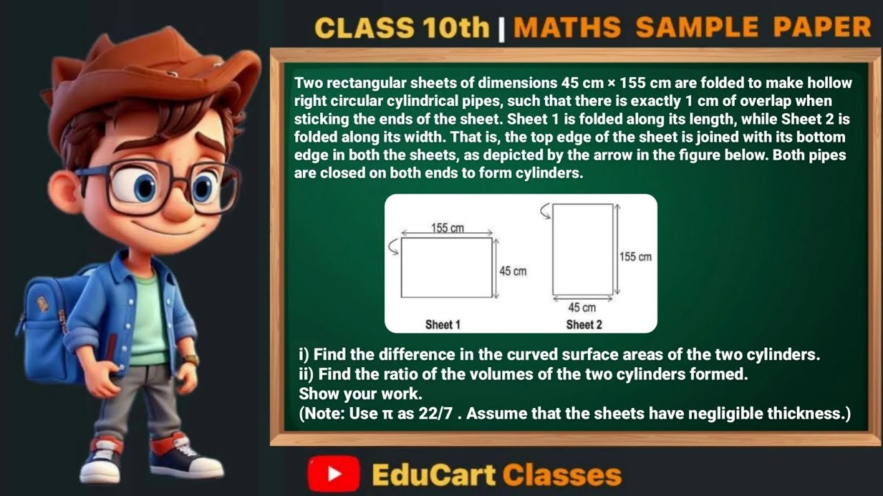 Two rectangular sheets of dimensions 45 cm × 155 cm are folded, Surface ...