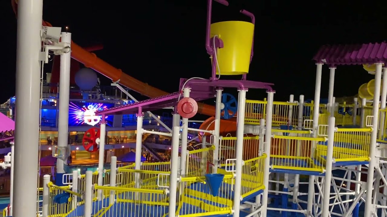 Carnival Magic WaterWorks at Night: Two Water Slides - Drainpipe and ...