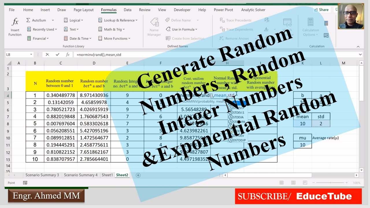 Microsoft Excel /Simulation/Random Numbers/Random Integer Numbers -4 ...