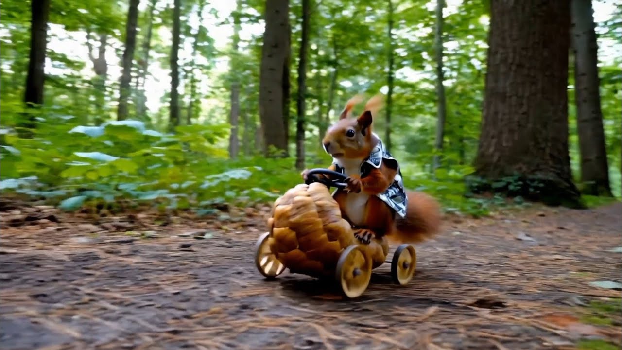 Squirrel Driving Hazelnut Shell Car on a Forest Path - YouTube