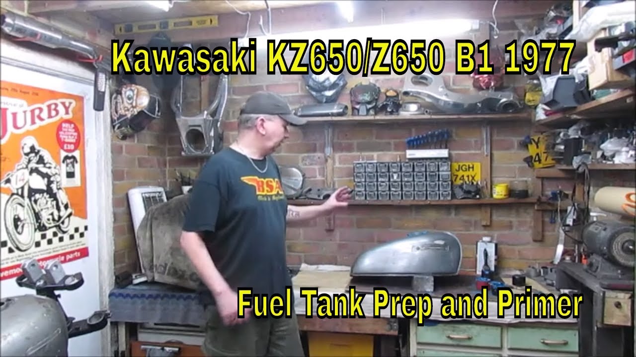 Kawasaki KZ650/Z650 B1 1977 - Fuel Tank Prep and Primer - Part 64 - YouTube