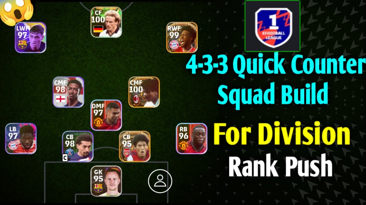 4-3-3 Quick Counter Squad Build For Rank Push🔥eFootball 2024 Mobile ...
