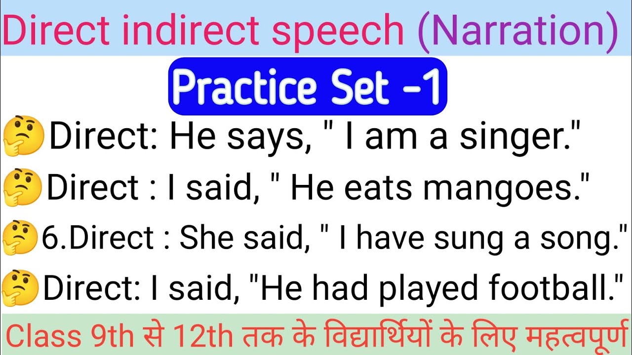 Direct Indirect Speech Practice Set | Narration Exercise | English ...