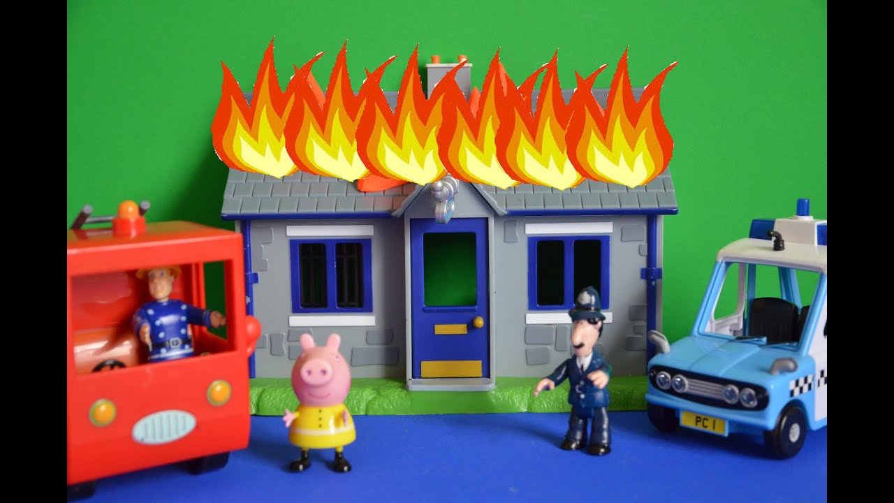 Fireman Sam Rescue Police Station Fire!!!! Peppa Pig Fire Engine Story ...