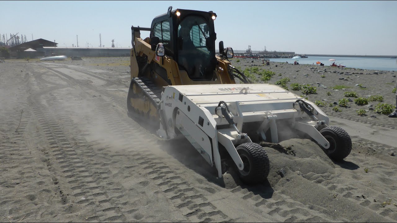 Simex BC 200 beach cleaner for skid steer loader – beach cleaning - YouTube
