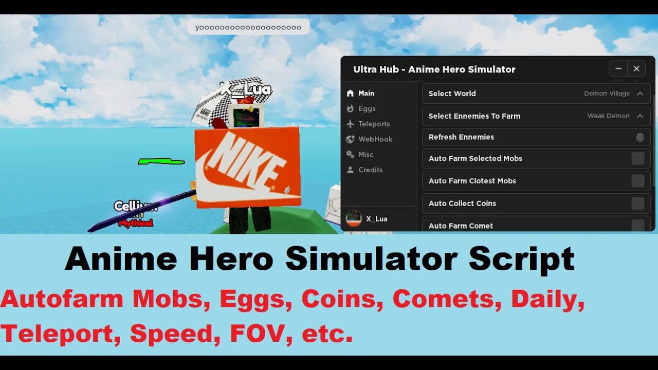 Anime Hero Simulator Script | Autofarm Mobs, Eggs, Coins, Comet, Daily ...