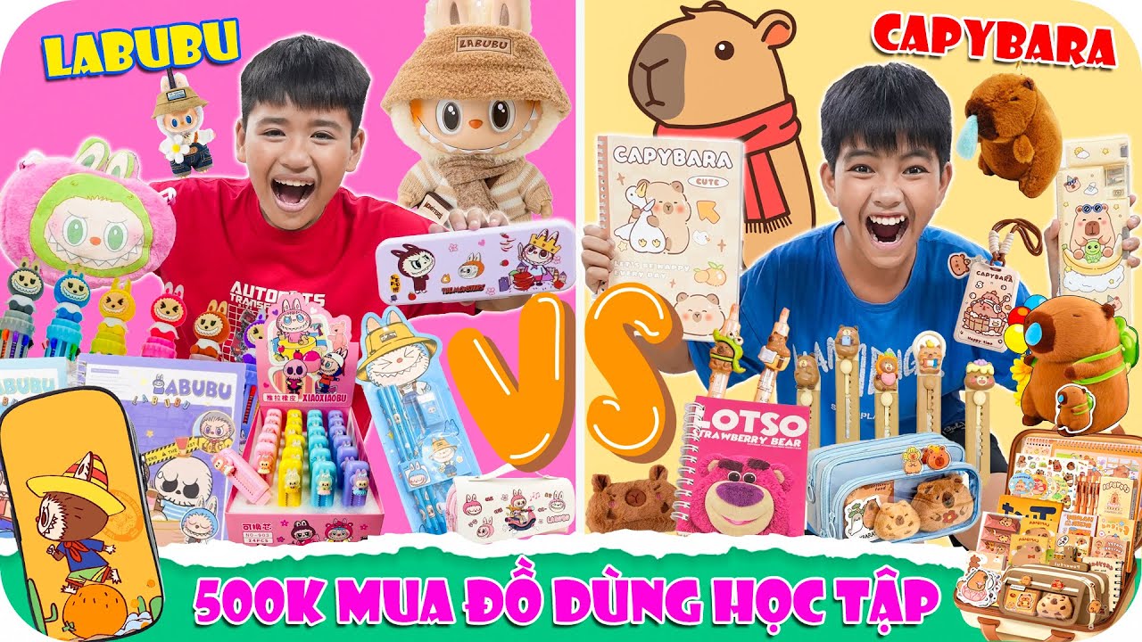 Thử Thách 500k Mua Hết Đồ Dùng Học Tập CAPYBARA Vs LABUBU | Min Min TV ...