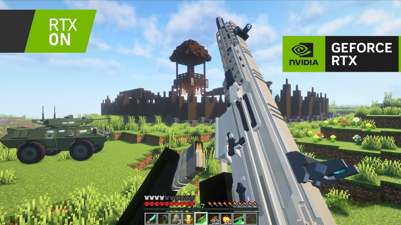 HARDCORE Minecraft RTX ON – DESTROYING a Pillager Base with MODERN GUNS ...