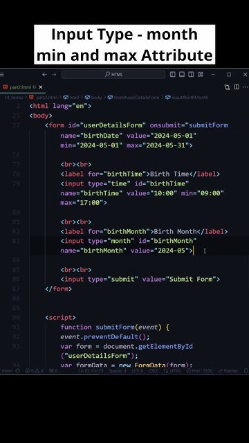 Html Input Type Month With Min And Max Attributes Htmlform Codewithmayur Youtube 4814
