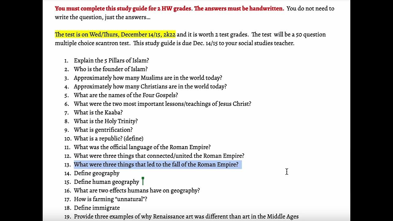 7th Grade Midterm Study Guide Part I - YouTube