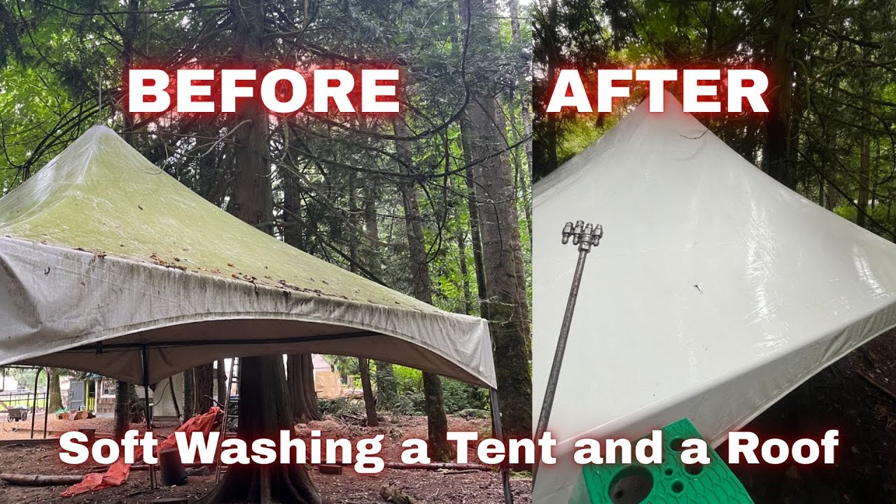 Soft Washing a Tent and a Roof - YouTube