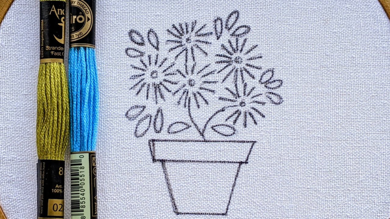 VERY EASY FLOWER POT HAND EMBROIDERY DESIGN FOR BEGINNERS - YouTube