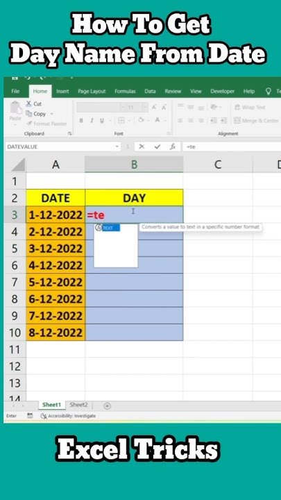 How to Get Day Name From Date in Excel || Excel Video || #shorts ||#excel || #exceltricks - YouTube