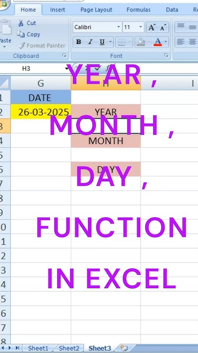 YEAR, MONTH, DAY Function In Excel😌😁🤣 Extract Day Month and Year ...