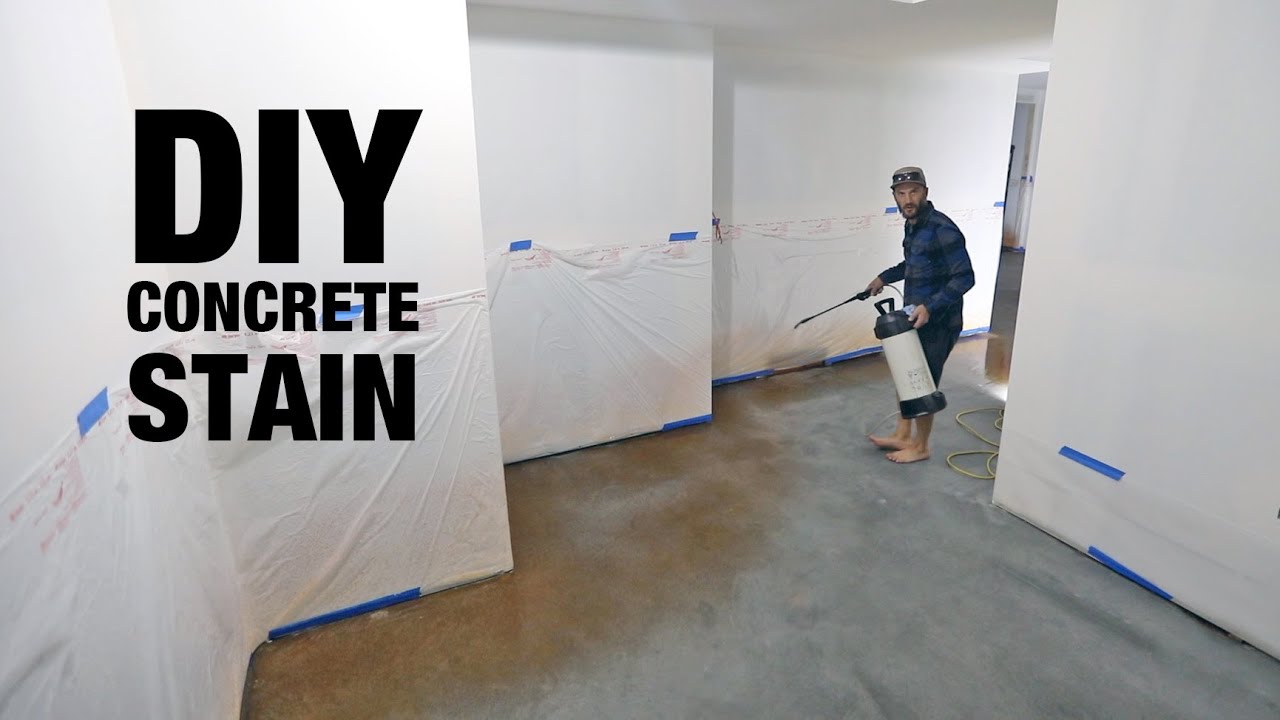 DIY Concrete Staining Basement Floor - YouTube