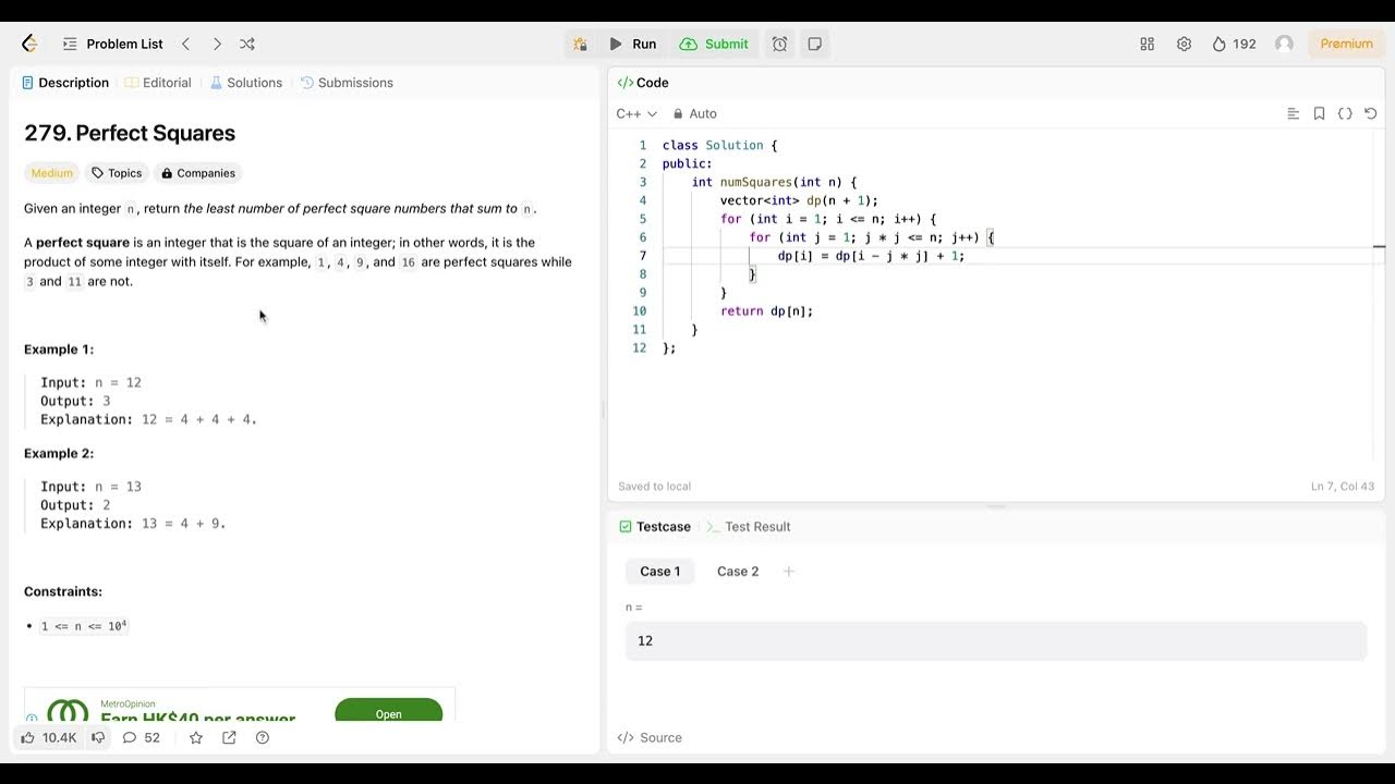 LeetCode DCC February 2024 - Day 08 - 279. Perfect Squares - YouTube