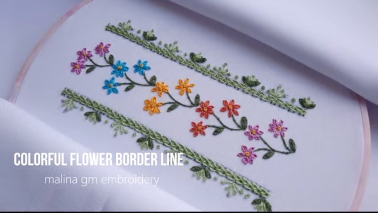 Beautiful Hand Embroidery: Simple Flower Border line - YouTube