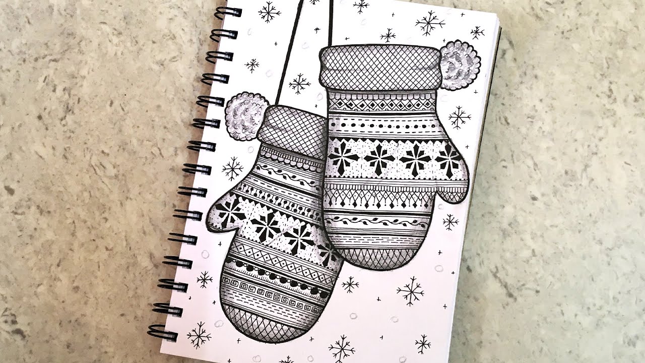 MERRY CHRISTMAS | Mandala Drawing of Christmas Mittens | Easy Christmas ...