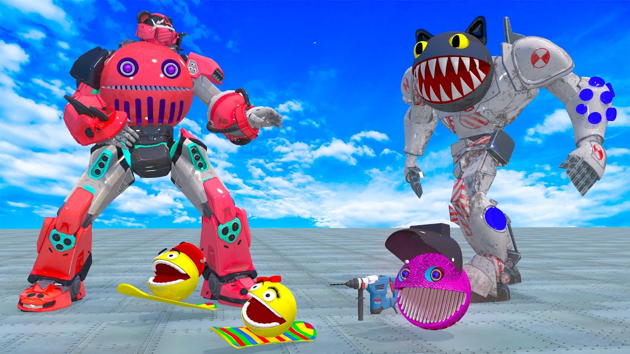 MS PACMAN & NEW YELLOW PACMAN VS 2 ROBOT PACMAN FIGHTING IN POKEMON #4 ...
