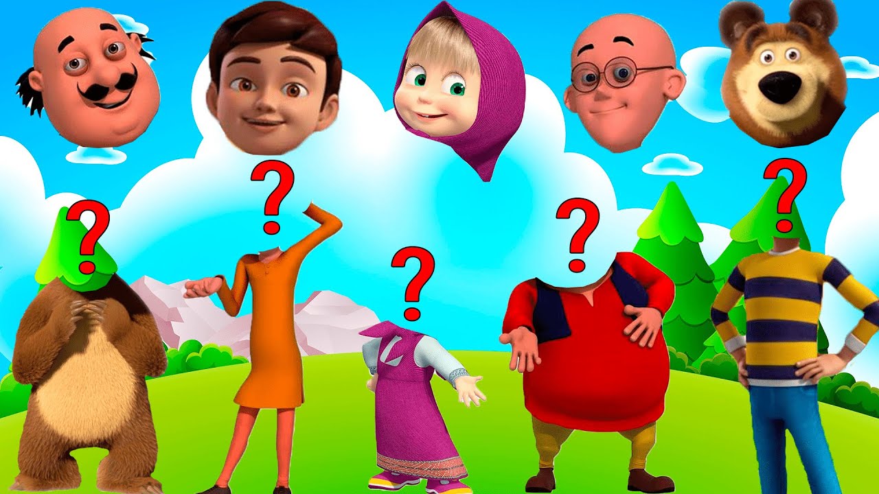 Can you Match The Right Head, Wrong Head Puzzle, Masha, Bear, Vir, Rudra, Bheem, Motu Patlu ...
