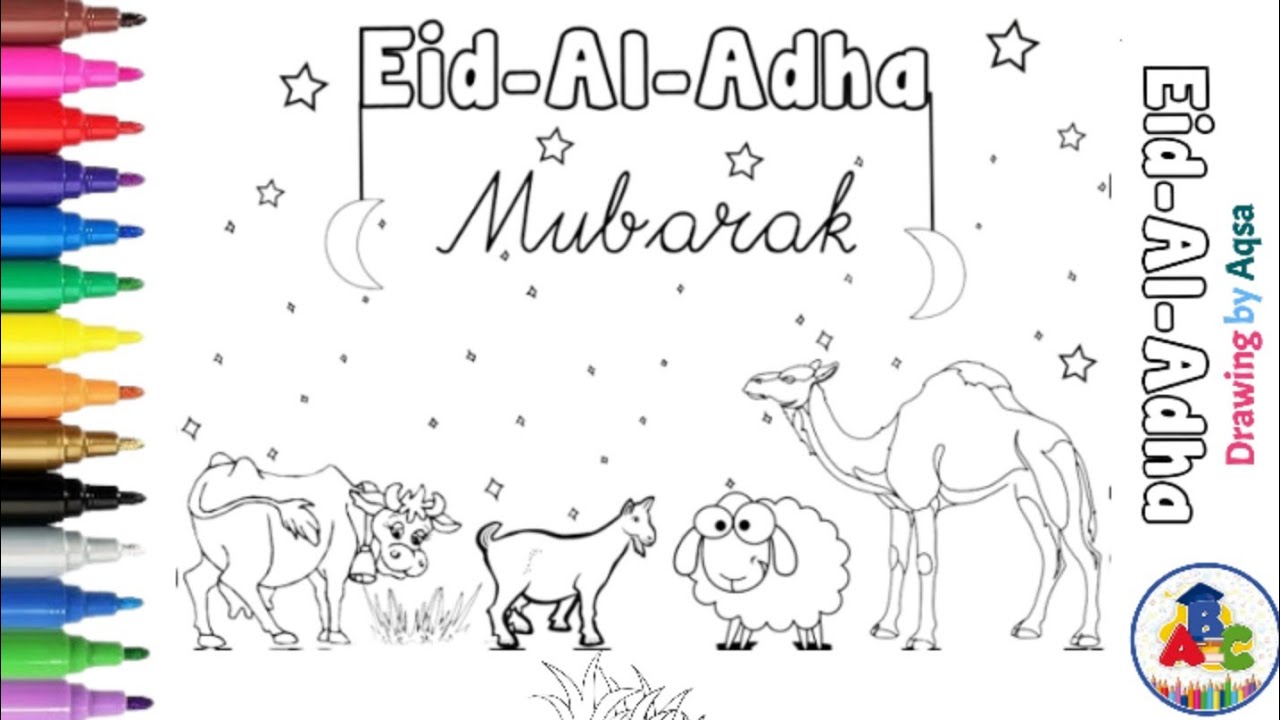 Eid drawing for kids and toddlers|| Eid Al adha drawing step by step ...