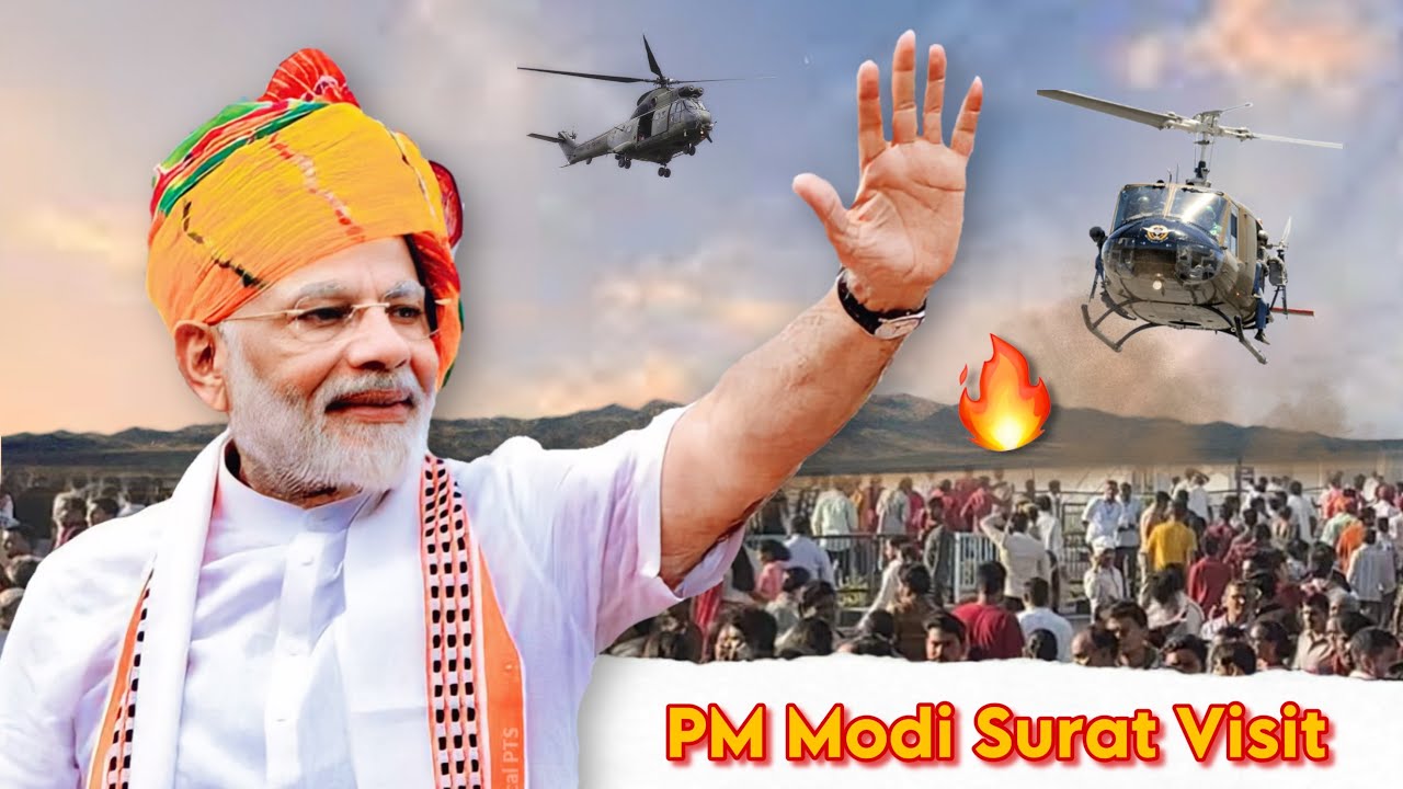 PM Modi Surat Visit | Grand Helicopter Entry 🔥 | PM’s Convey # ...
