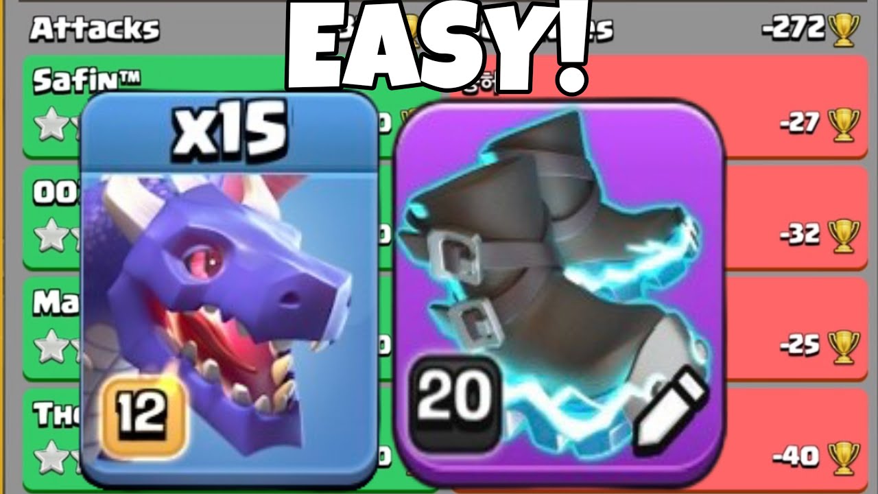 EASIEST ELECTRO BOOT ATTACK FOR 3 STAR!!Th17 Mass Dragon Attack ...