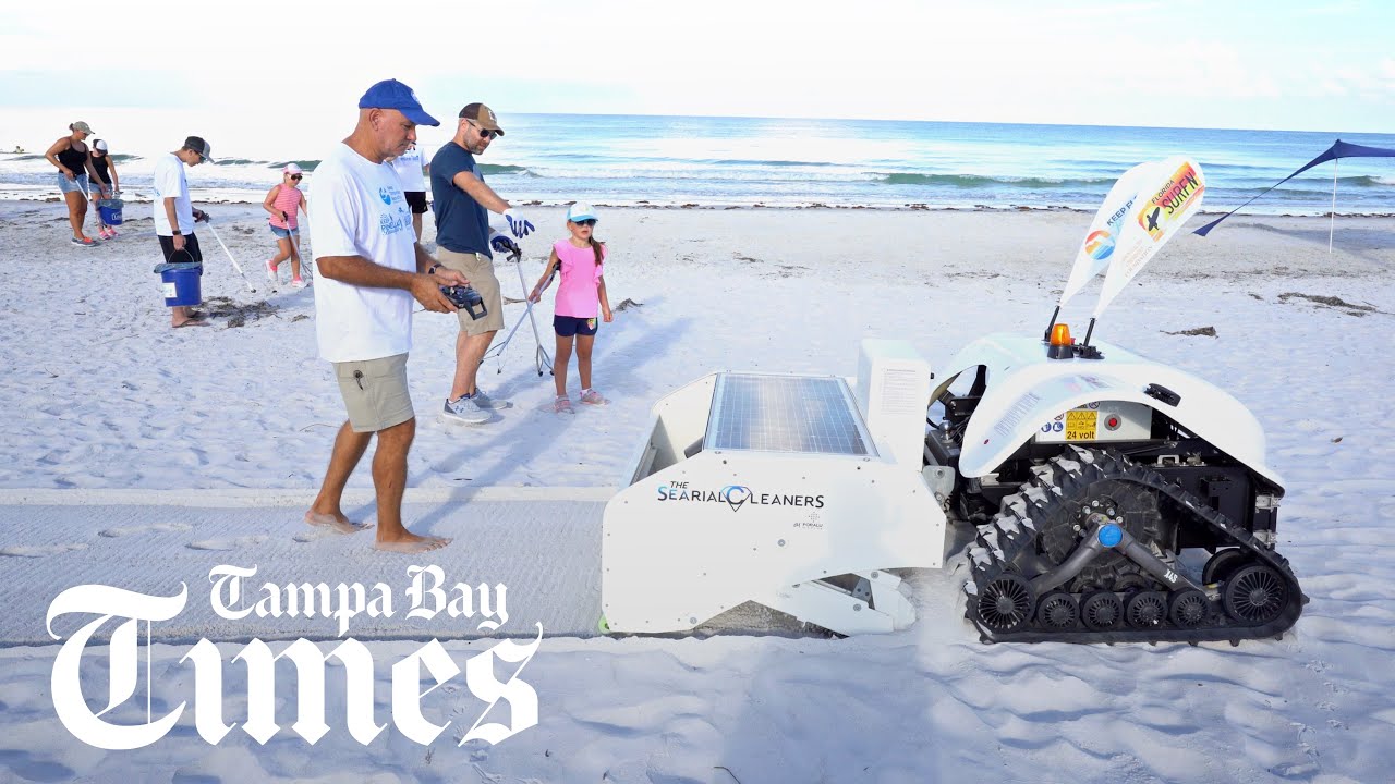 Beach cleaning robot tours Pinellas County - YouTube