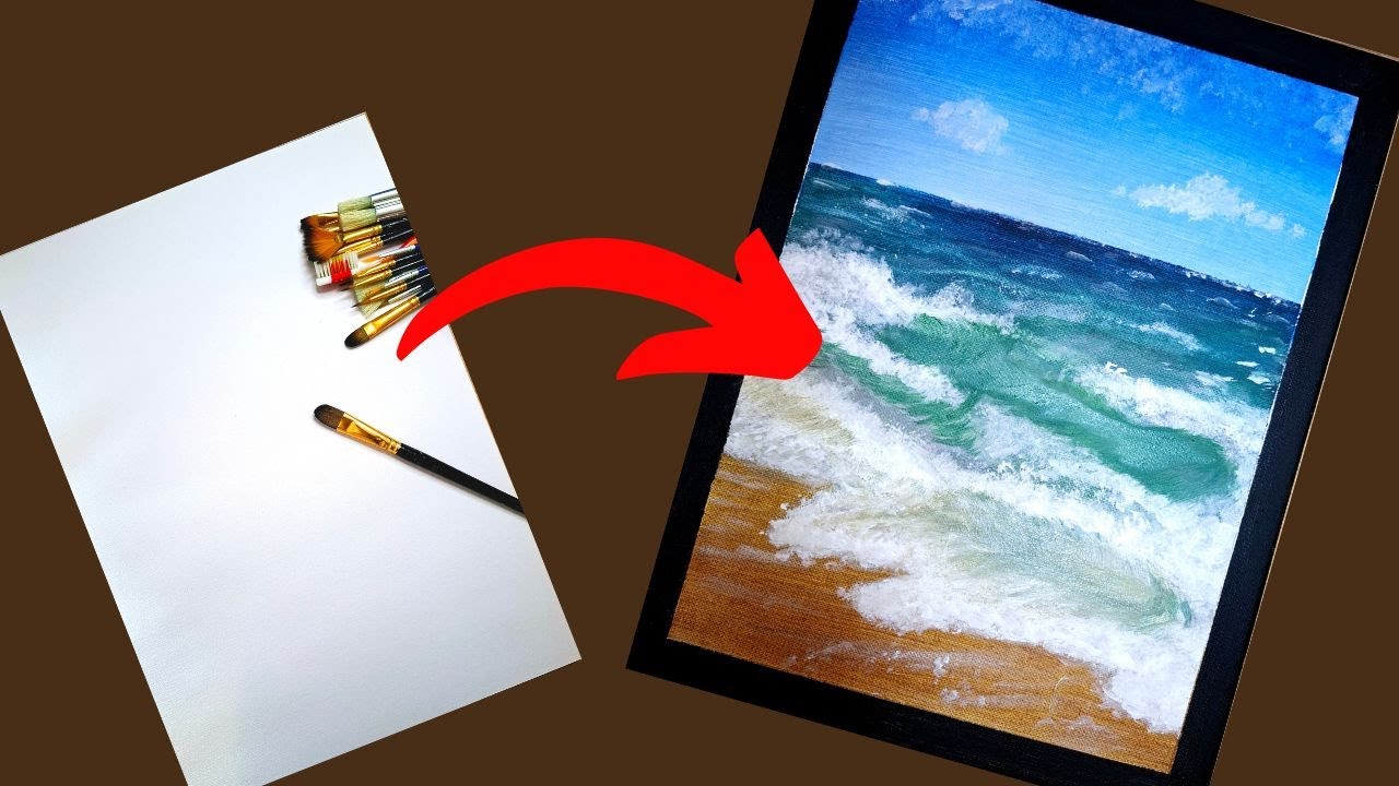 Ocean Waves Scene/ Acrylic painting/ Easy paint for beginners - YouTube