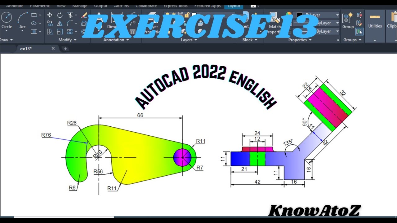 AutoCAD 2022 2D Tutorial Exercise #13- In 4 minutes - YouTube