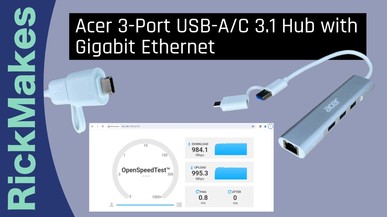 Acer 3-Port USB-A/C 3.1 Hub with Gigabit Ethernet - YouTube